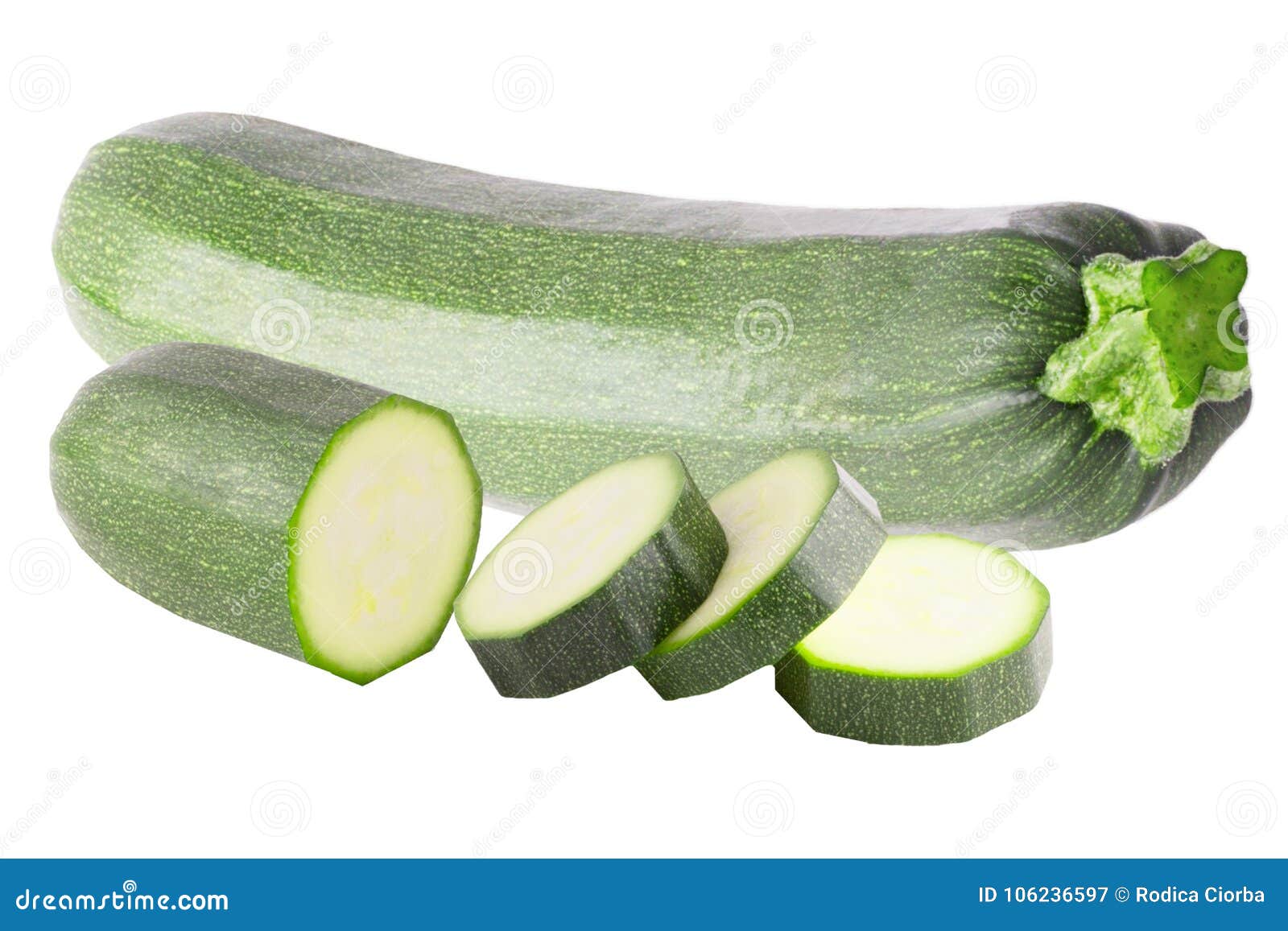 One Courgette and Slices Isolated on White Stock Image - Image of ...