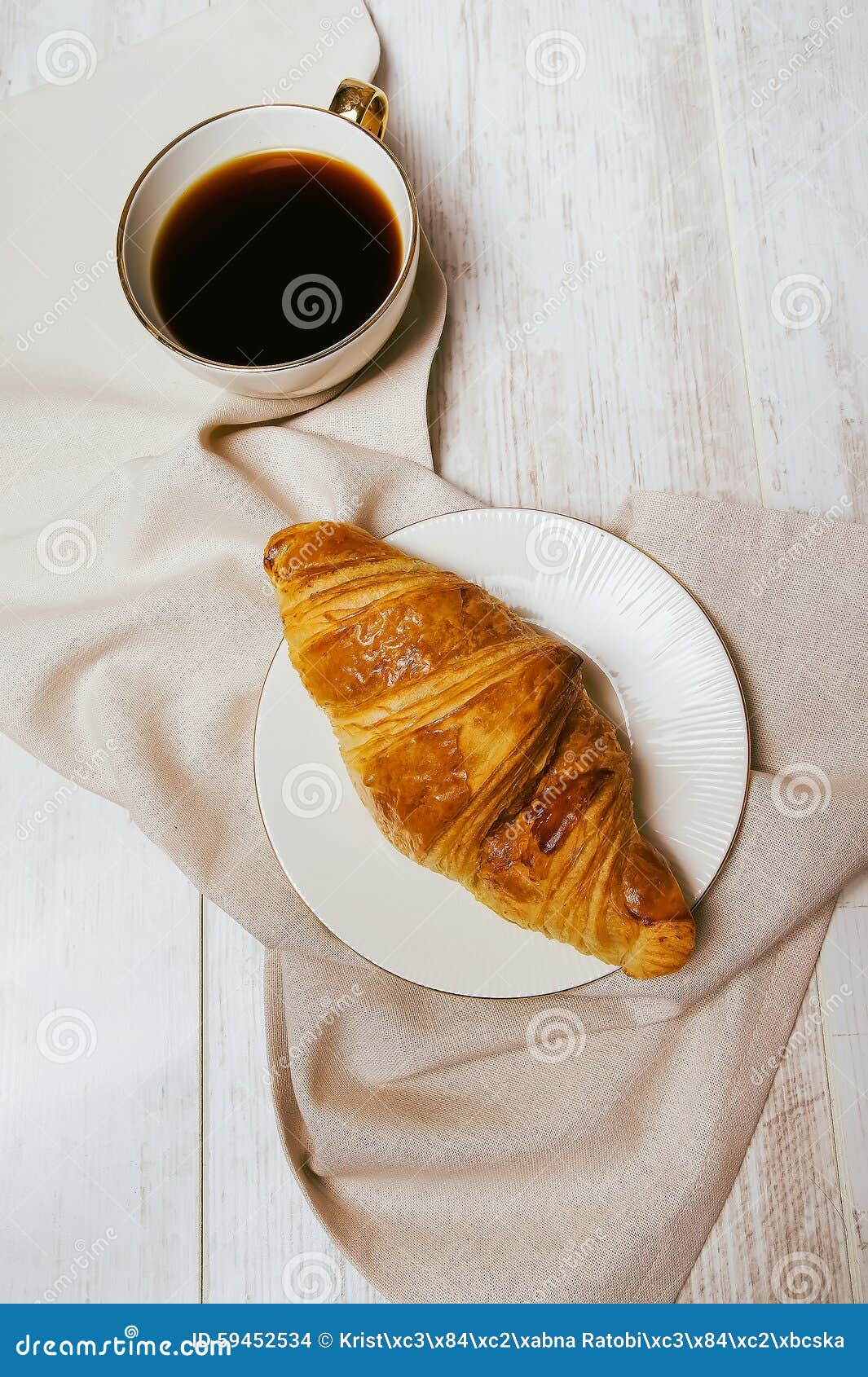 One Croissant with Coffee Cup Stock Photo - Image of bakery, breakfast ...