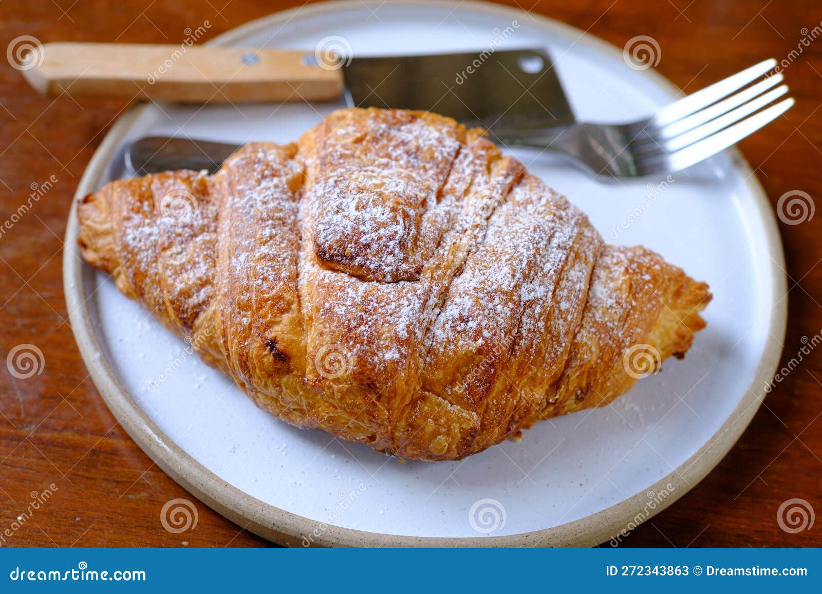One croissants on white stock image. Image of dessert - 272343863