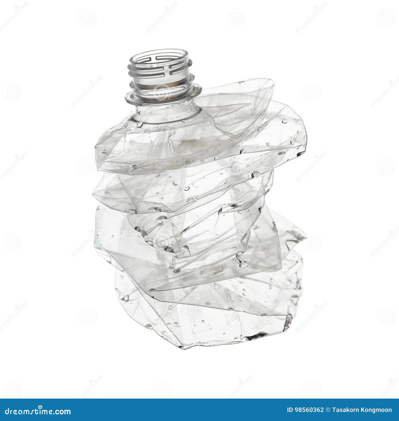 One Crumpled Clear Plastic Bottle Isolated on White Stock Photo - Image ...