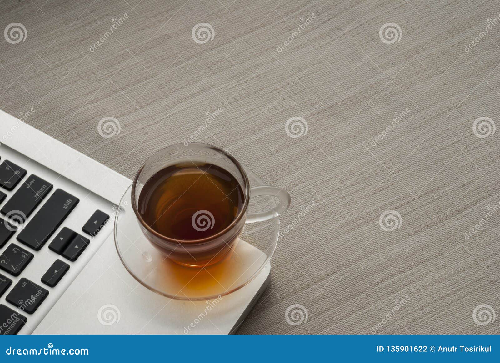 One Cup of Tea Placed on a Laptop Stock Photo - Image of notebook, view ...