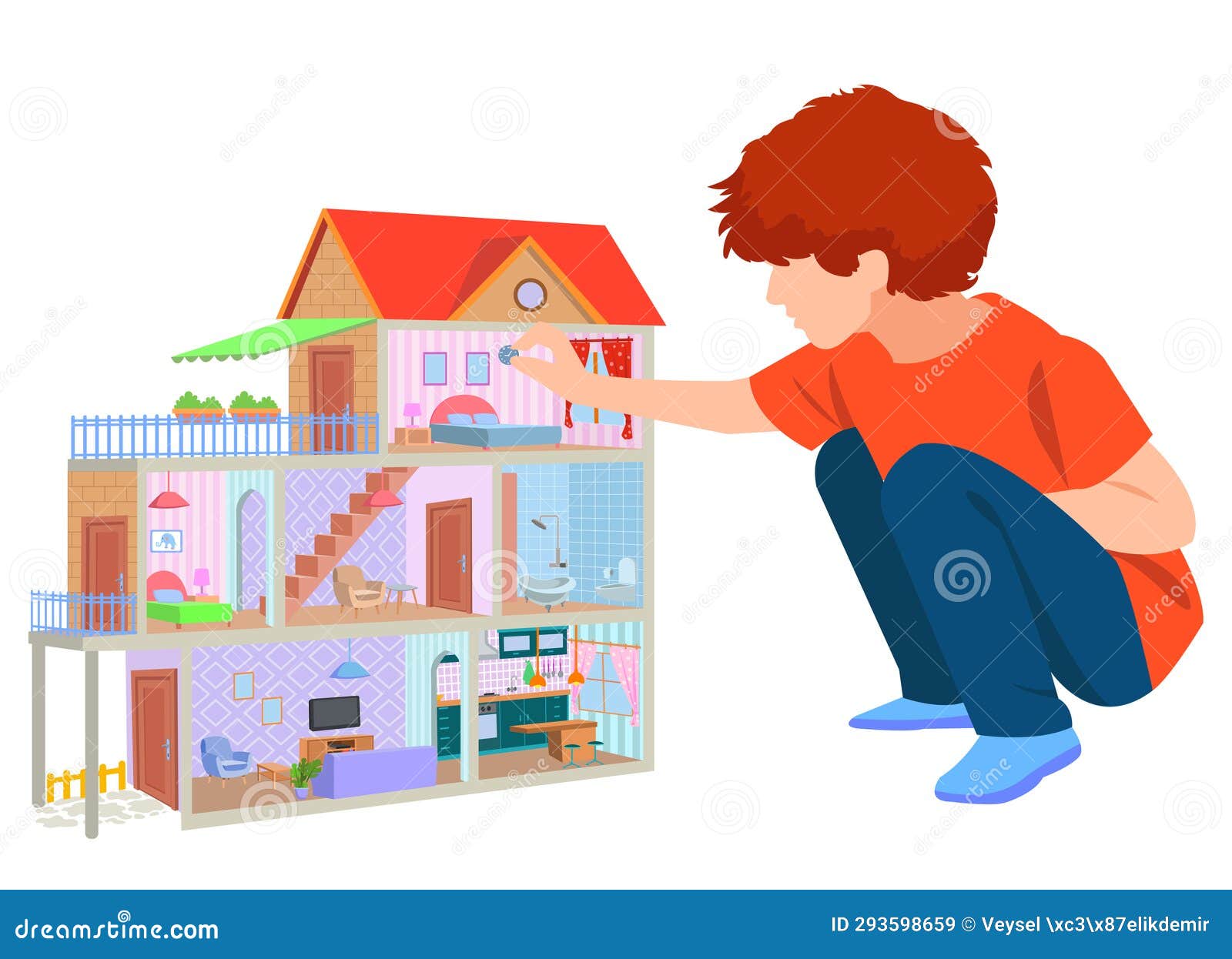One Cut Cartoon House and Children Stock Illustration - Illustration of ...