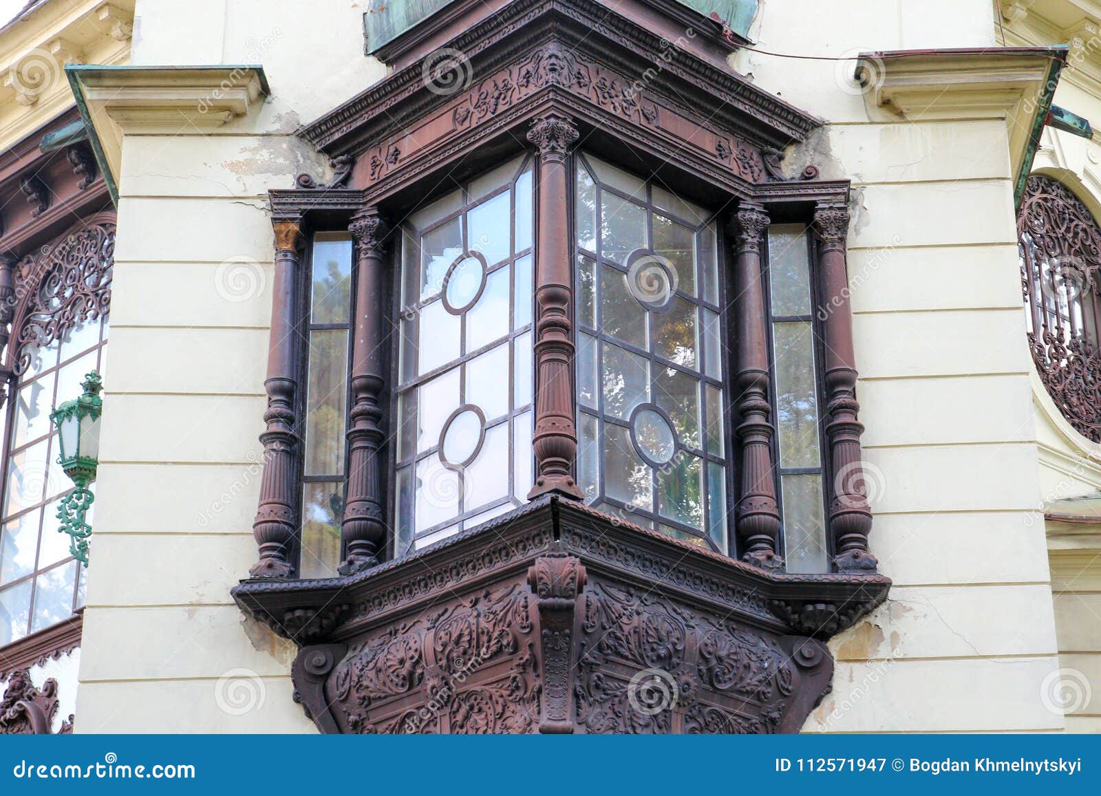 One Design Window on the Facade of the Old House Stock Image - Image of ...