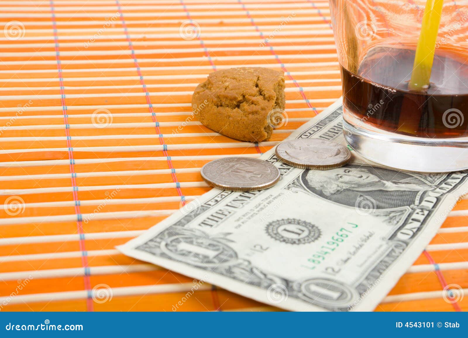 One Dollar and 50 Cent Pay for Drink and Cookies Stock Image - Image of ...