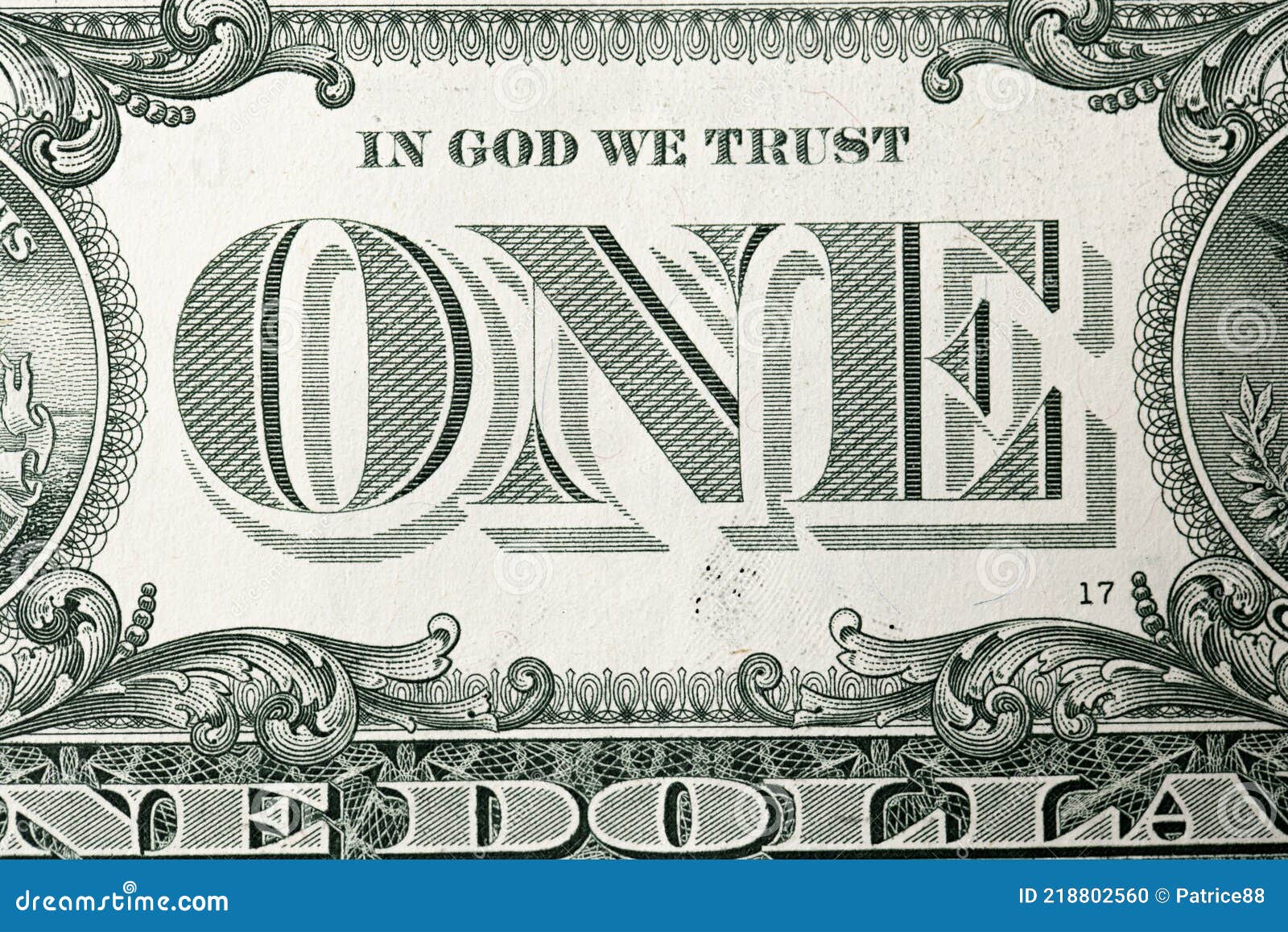 One Dollar Banknote on the Backside, ONE Writing on US Dollar Bill ...