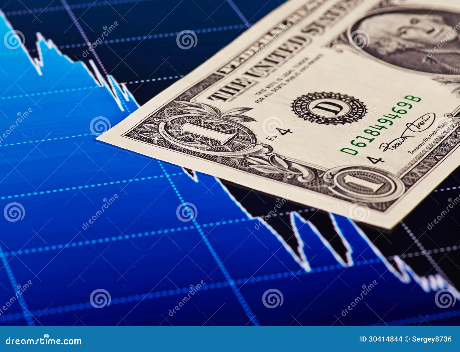 One-dollar Banknote and the Downtrend Chart As Background Stock Photo ...