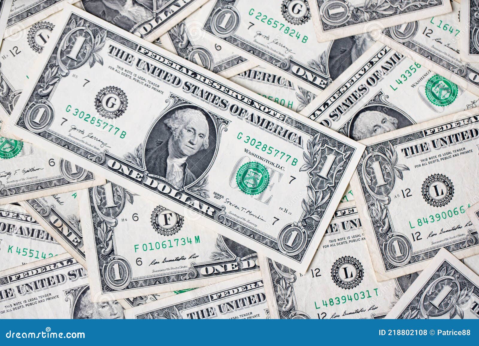 One Dollar Banknotes As Background. Spread Out 1 Usd Bills Top Down ...