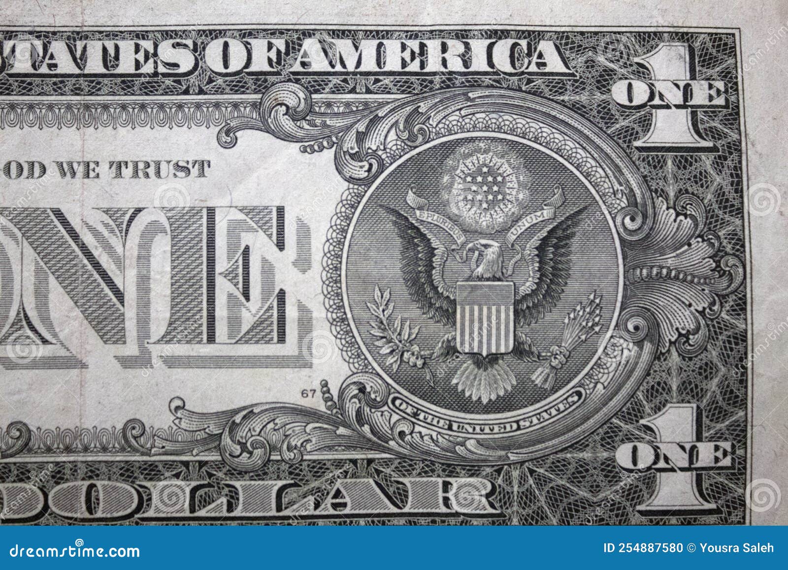 One dollar bill back stock photo. Image of label, drawing - 254887580