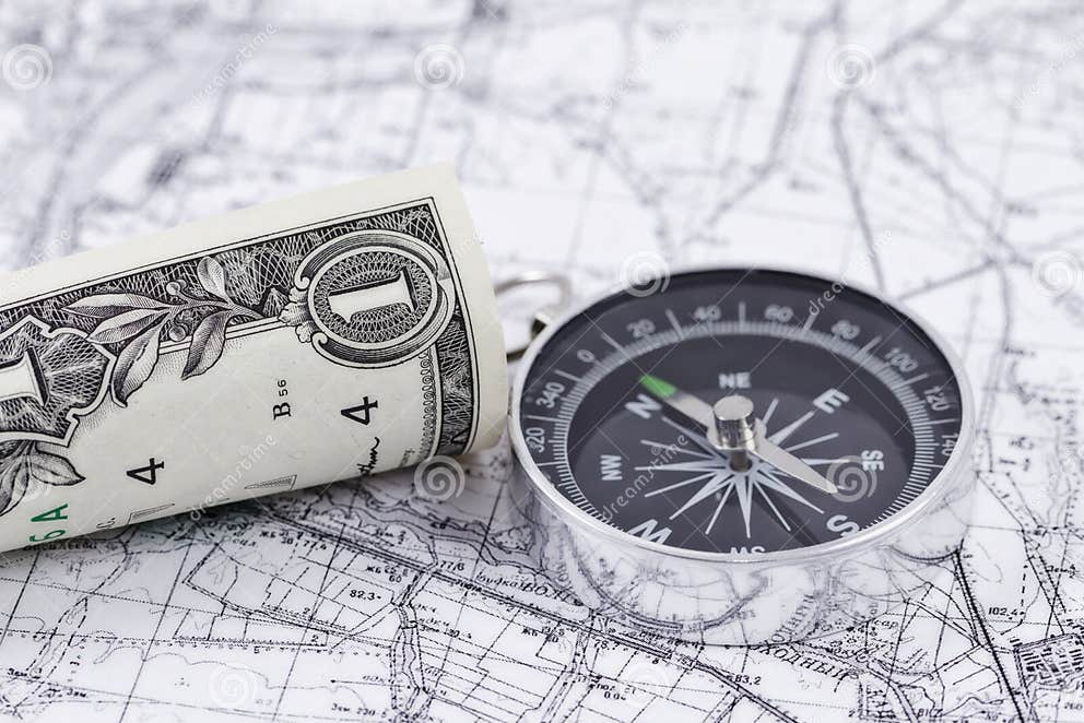 One-dollar Bill, Compass and Map Stock Image - Image of exchange ...