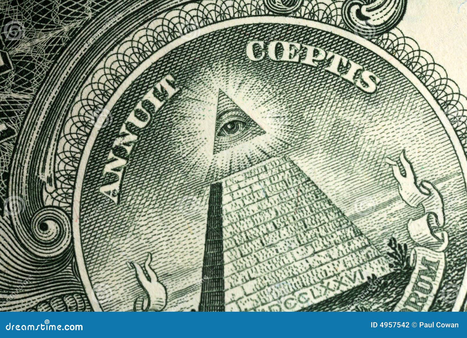 Annuit Coeptis Motto And The Eye Of Providence. One Dollar Bill Royalty ...