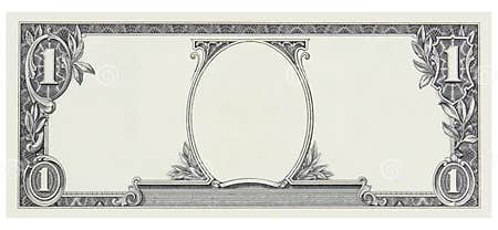 One Dollar Bill Front Empty No Face Frame for Design Isolated on White ...