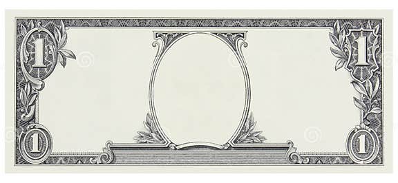 One Dollar Bill Front Empty No Face Frame for Design Isolated on White ...