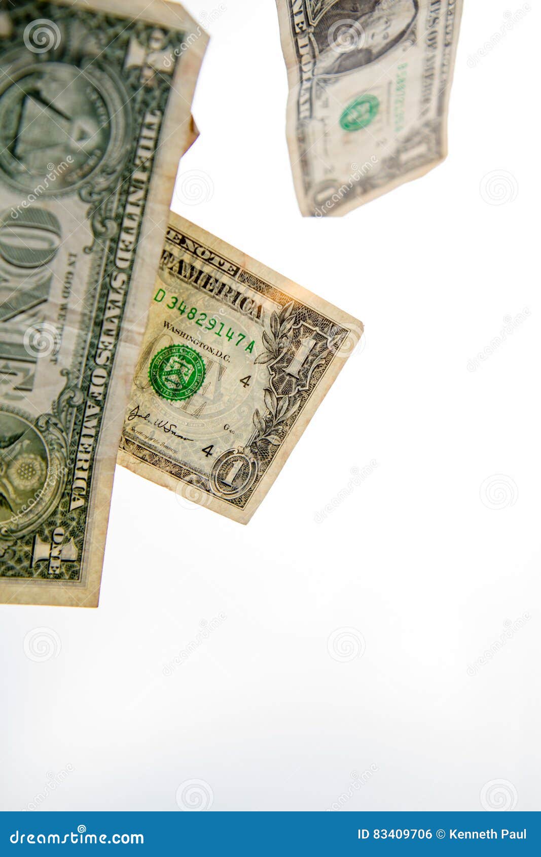 One dollar bills falling stock photo. Image of american - 83409706
