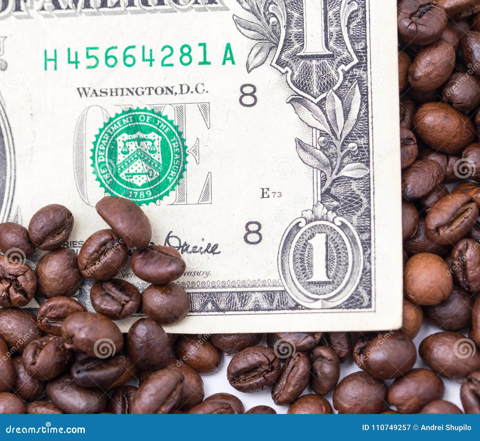 One dollar in coffee beans stock image. Image of bean - 110749257