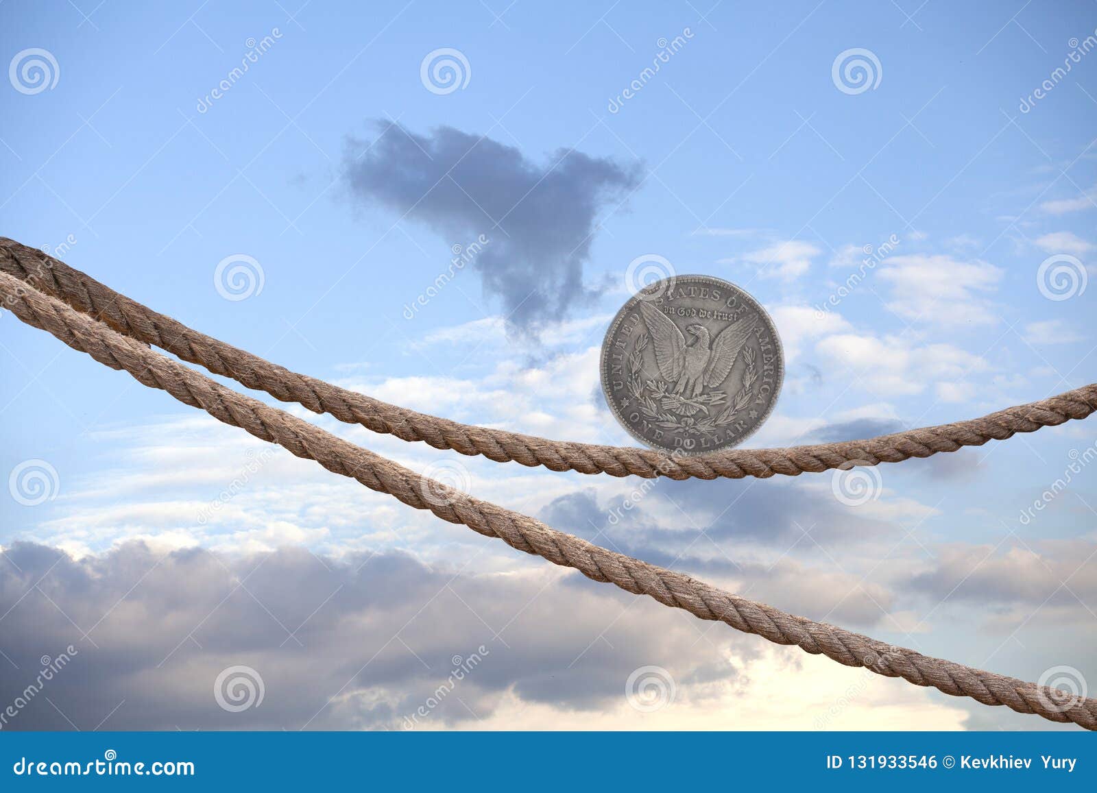 One Dollar Coin Balancing on Rope Stock Photo - Image of currency, cent ...