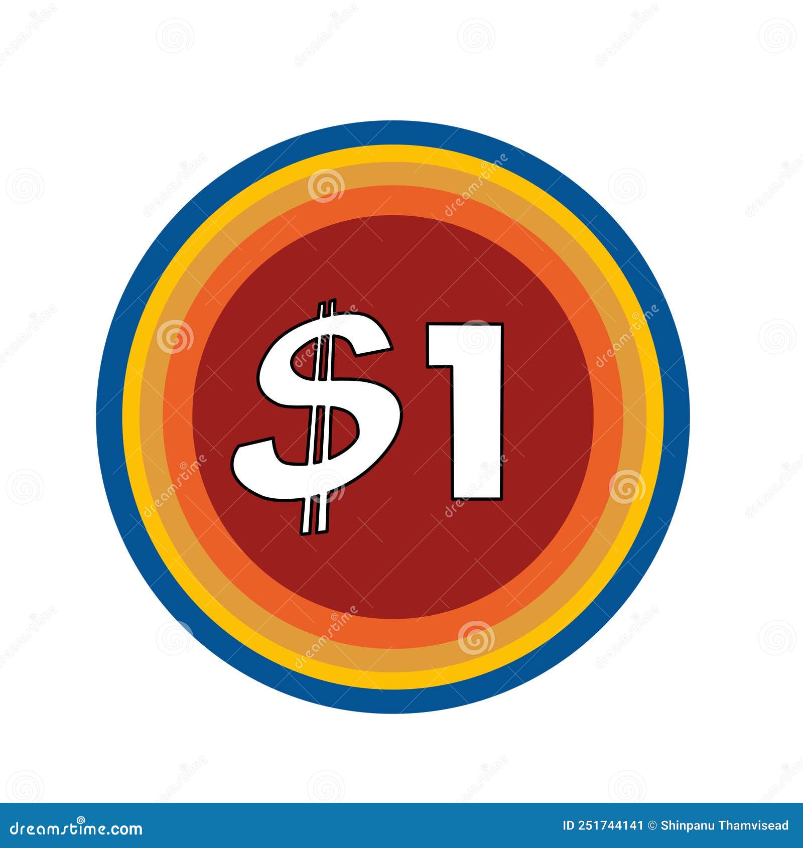 One Dollar Coin Icon in Flat Style Isolated on White Background ...