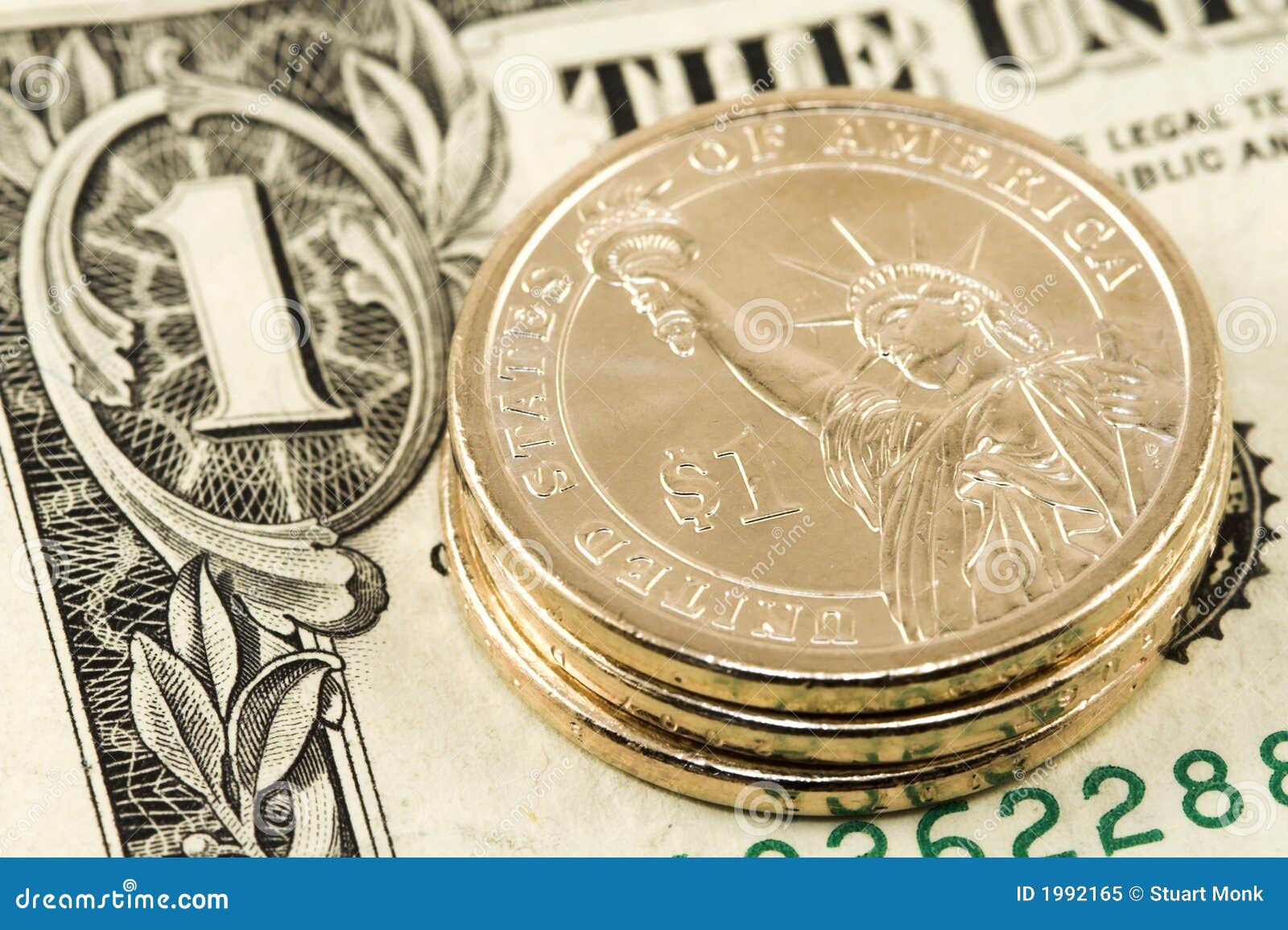 One dollar coin on note stock image. Image of states, savings - 1992165