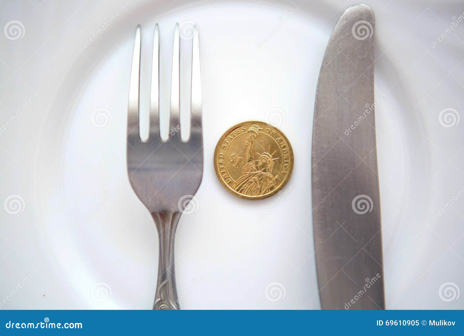 One Dollar Coin on a White Plate Stock Image - Image of serving, donate ...