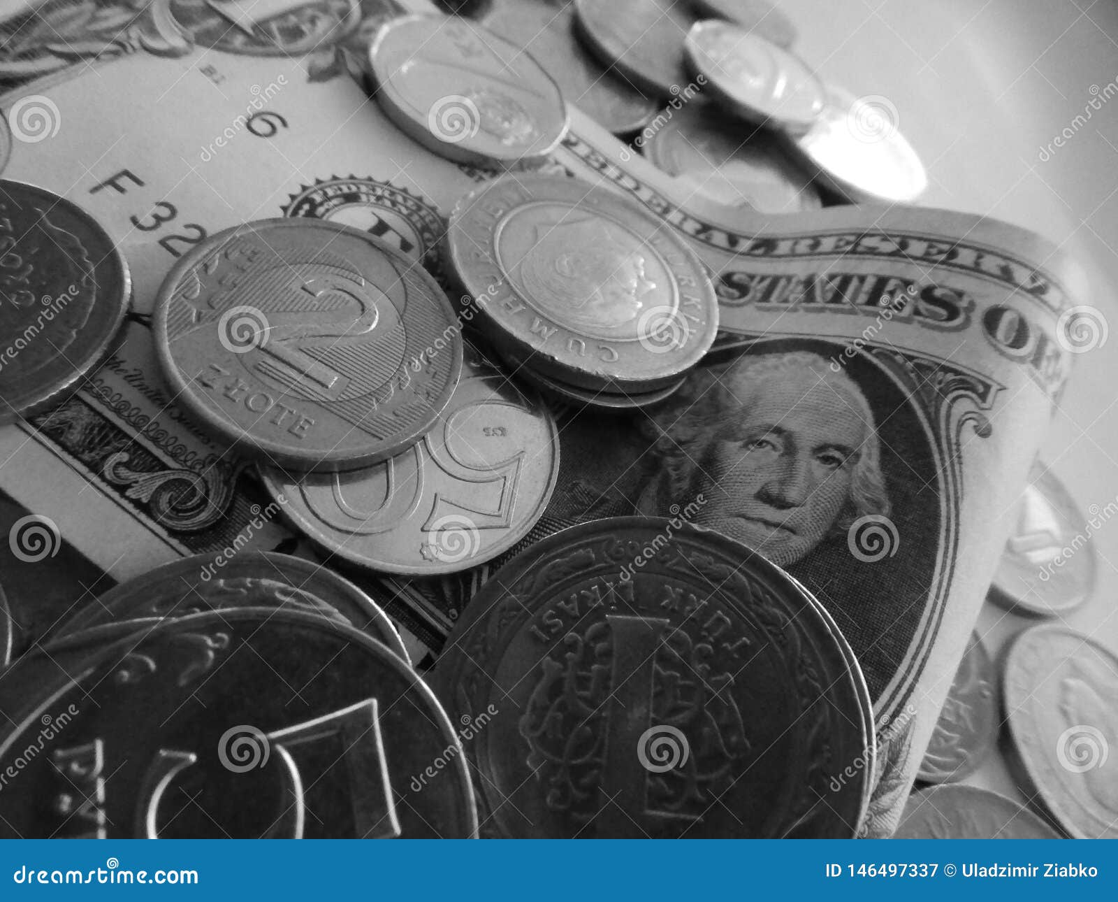 One Dollar and Coins of Different Countries Stock Image - Image of ...