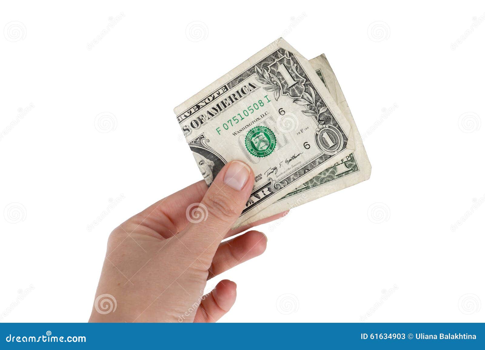 One dollar in the hand stock image. Image of white, wealth - 61634903