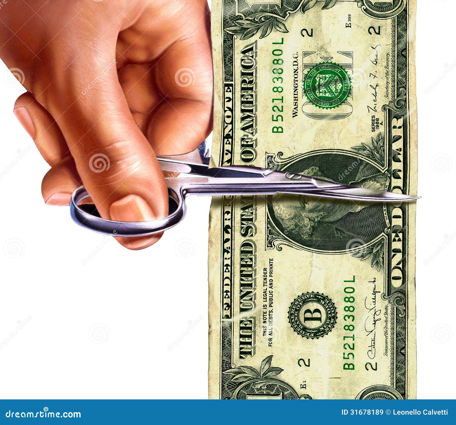 One dollar note being cut stock image. Image of economy - 31678189