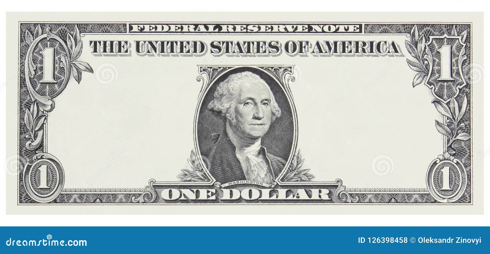 One Dollar Note Front with Copyspace for Design Isolated on White Stock ...