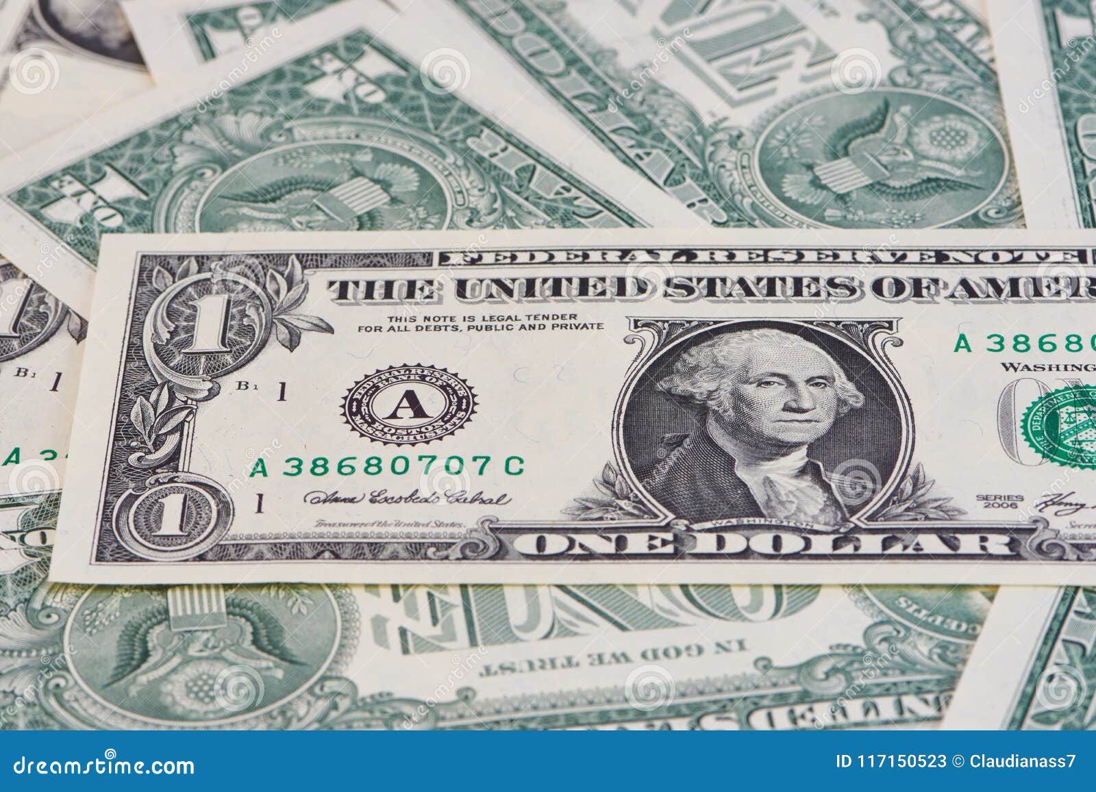 Close Up One Dollar Note on Other One Dollar Notes Stock Image - Image ...