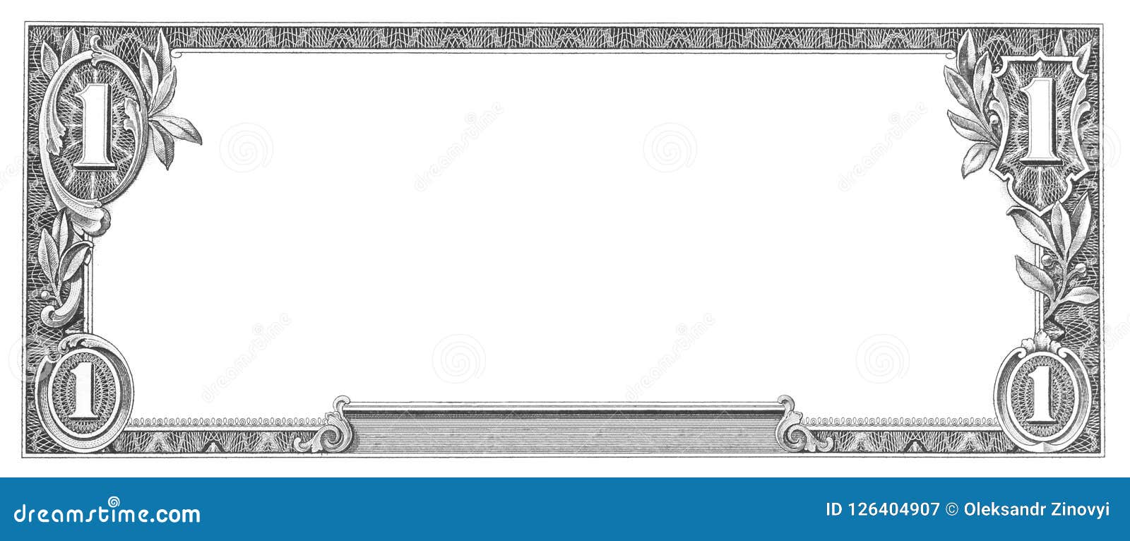 1 Dollar Bill Front BW Frame for Design Isolated on White Stock Image ...