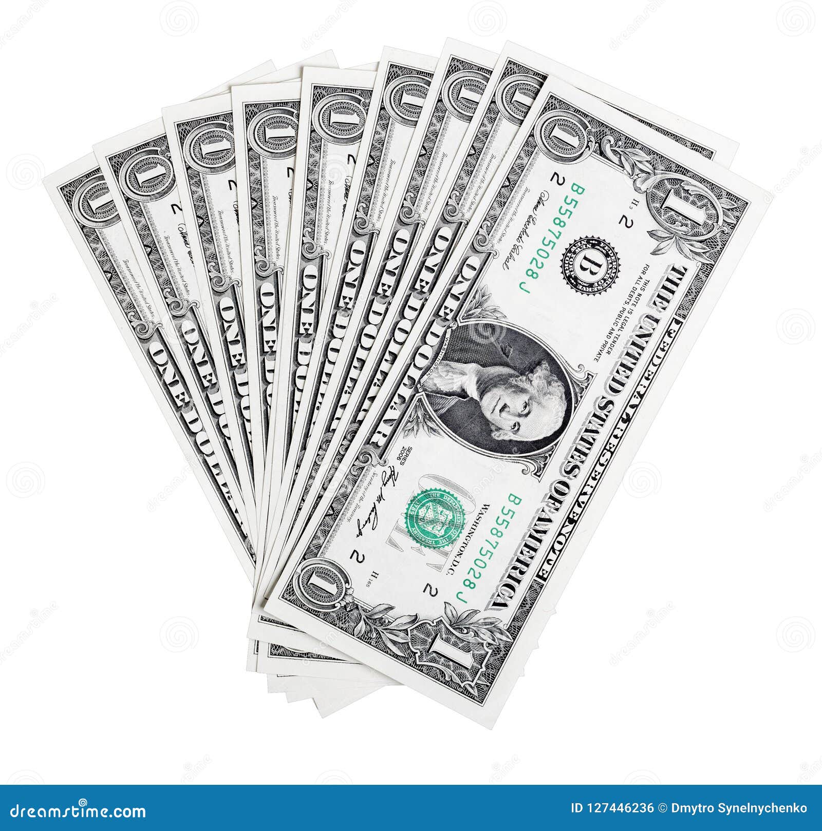 One Dollar Notes Isolated Over White Background. Stock Photo - Image of ...
