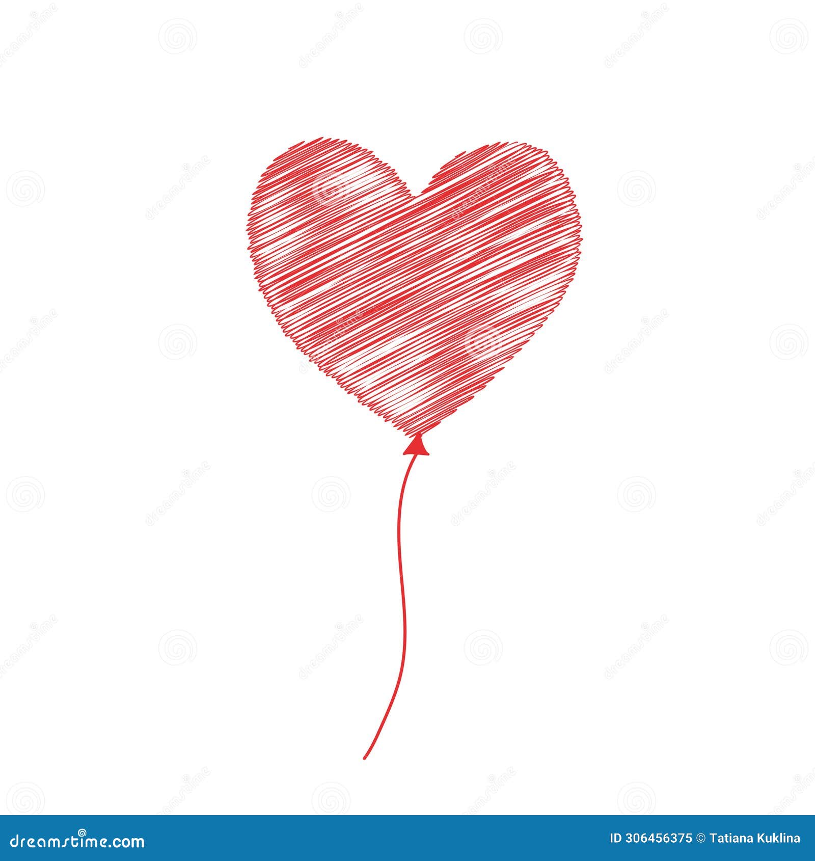 Doodle Vector Illustration of One Beautiful Bright Scribble Red Balloon ...