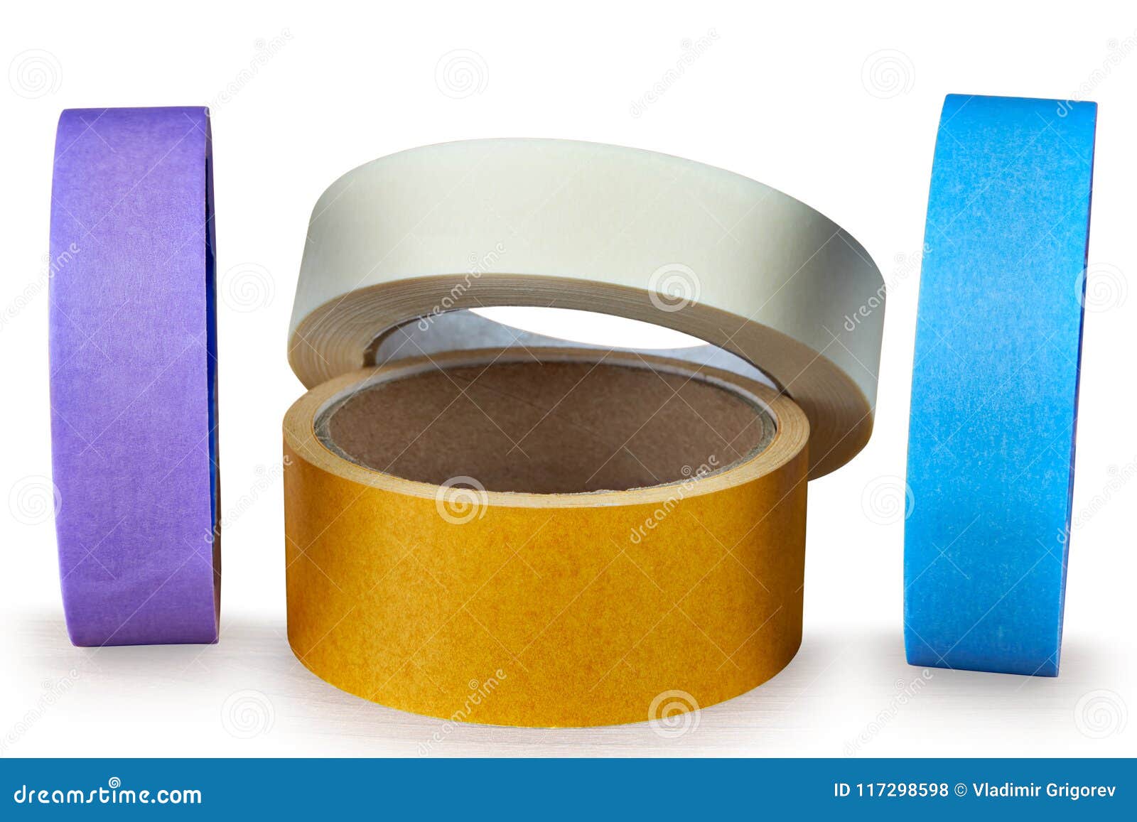 Several Multi-colored Rolls of Adhesive Tape on an White Background ...