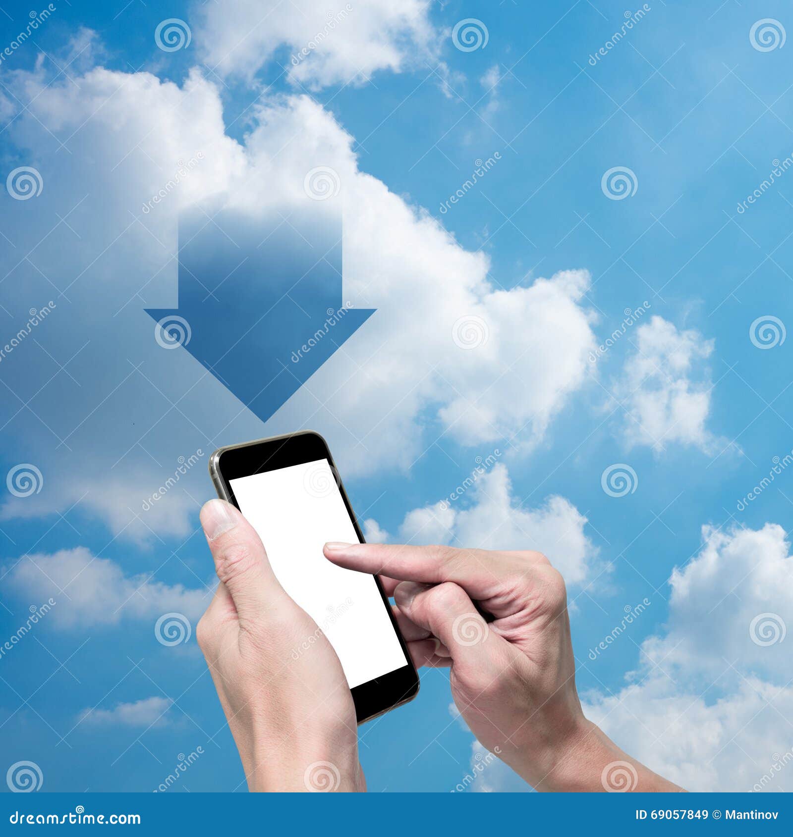 One Downloading Information from Cloud Service Stock Image - Image of ...