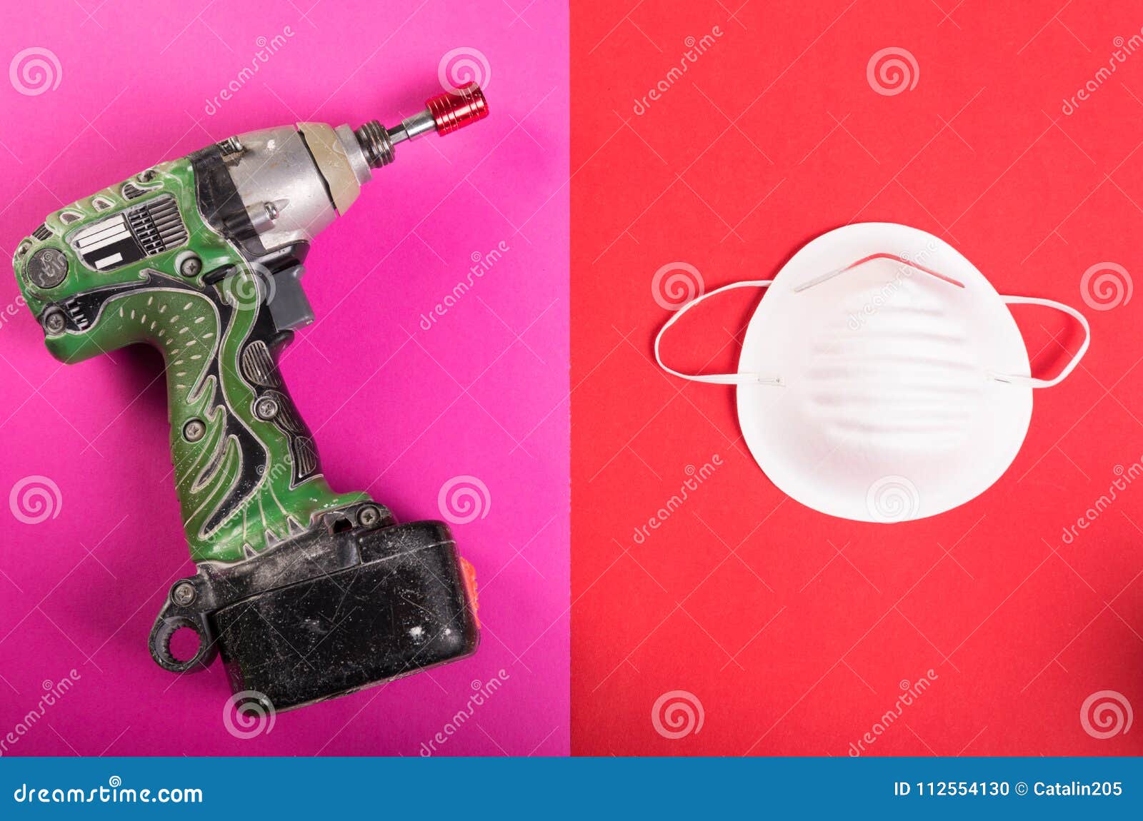 One Drill and One Face Mask Stock Photo - Image of construction, home ...