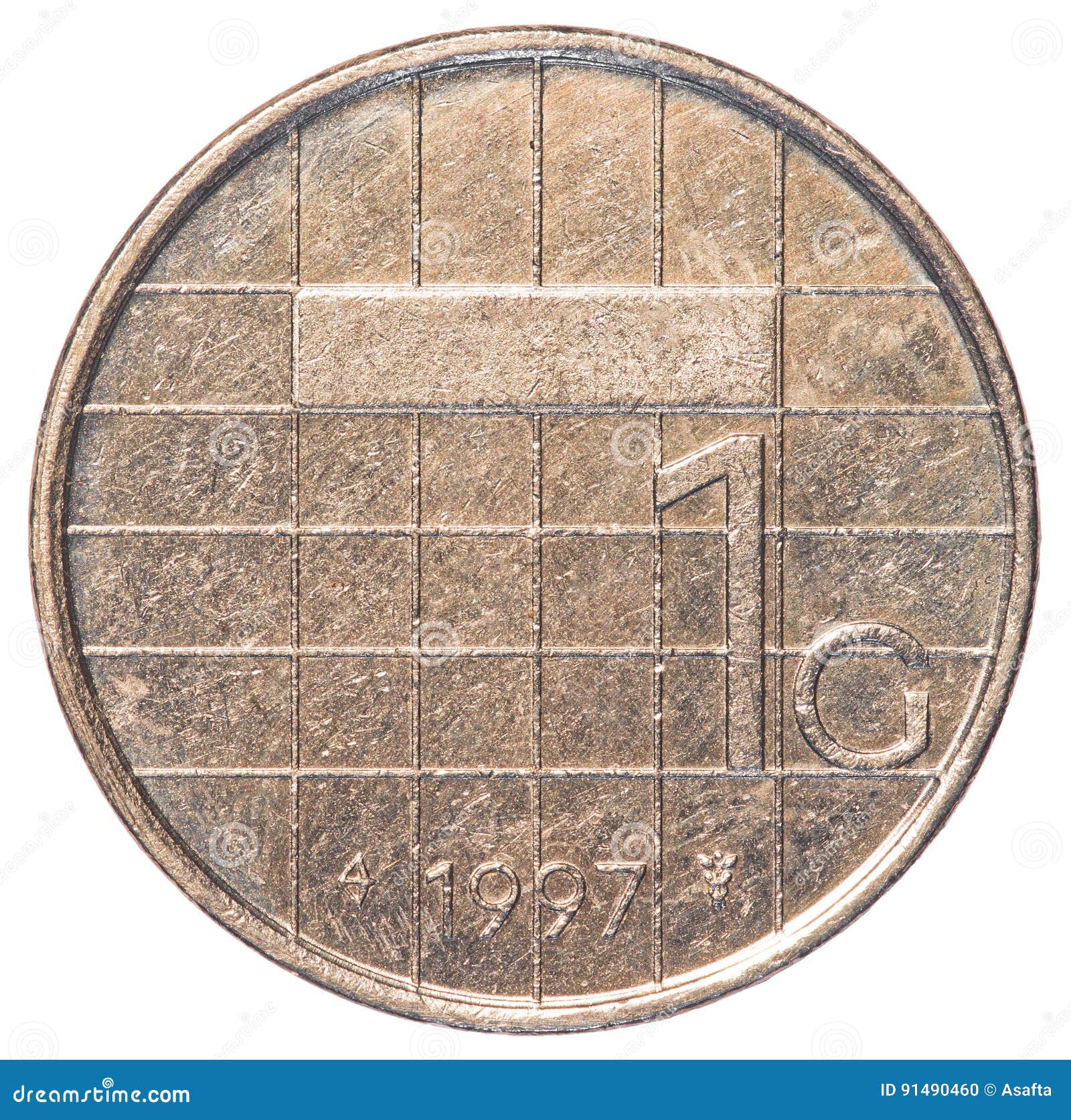 One dutch Guilder coin stock photo. Image of background - 91490460