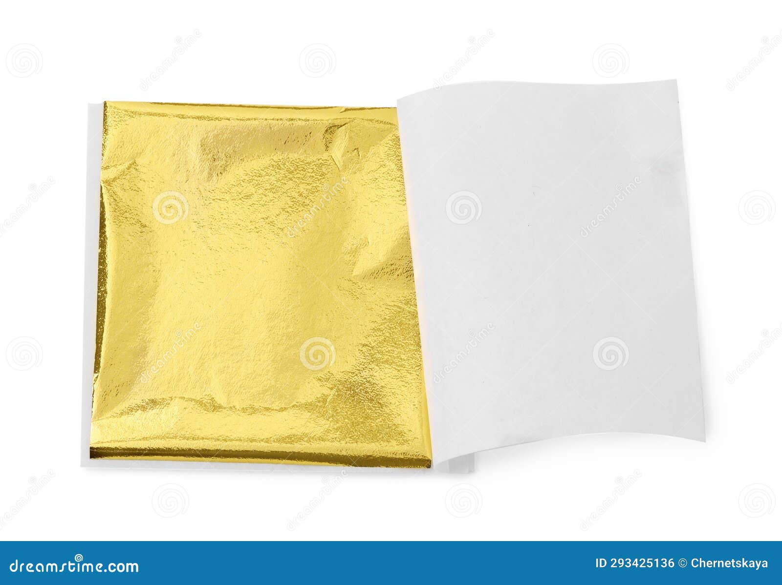 One Edible Gold Leaf Sheet Isolated on White Stock Photo - Image of ...