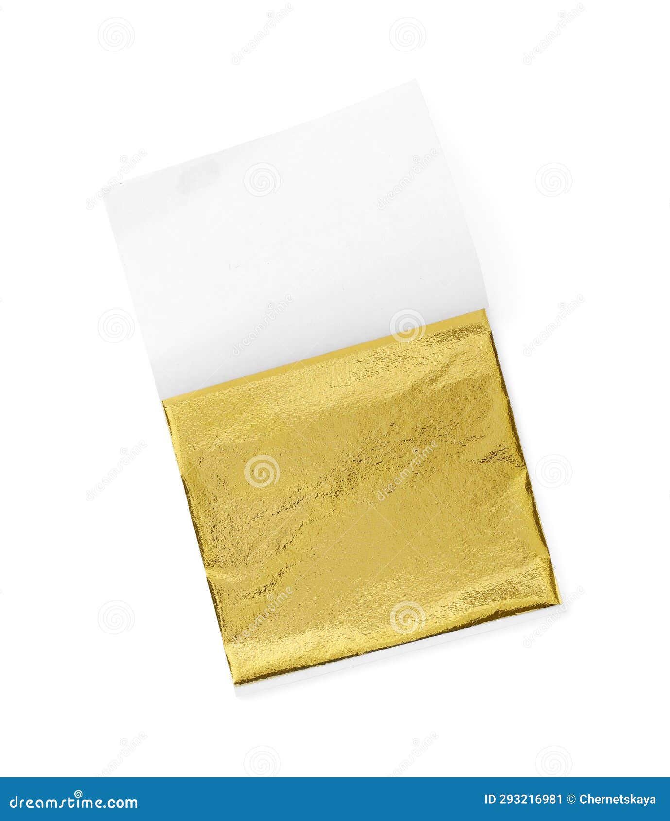 One Edible Gold Leaf Sheet Isolated on White, Top View Stock Image ...