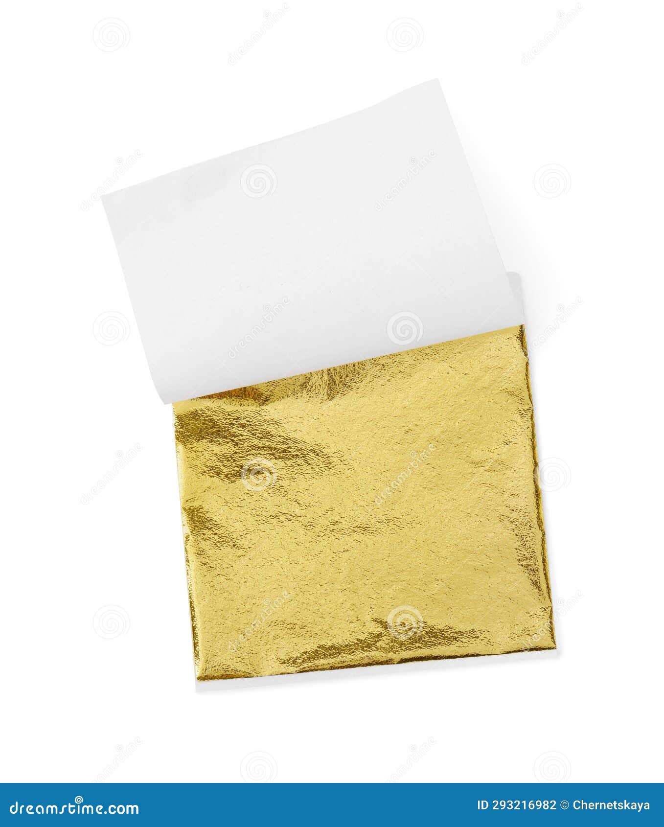 One Edible Gold Leaf Sheet Isolated on White, Top View Stock Photo ...