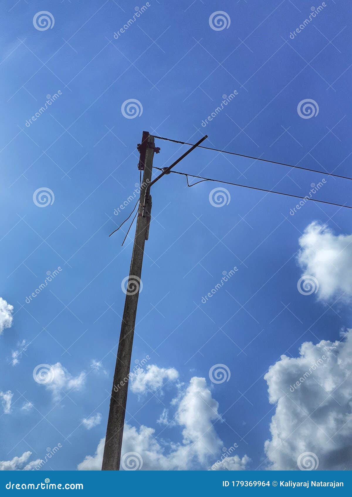One Electric Post with Electric Lines in Clear Sky Background . Stock ...