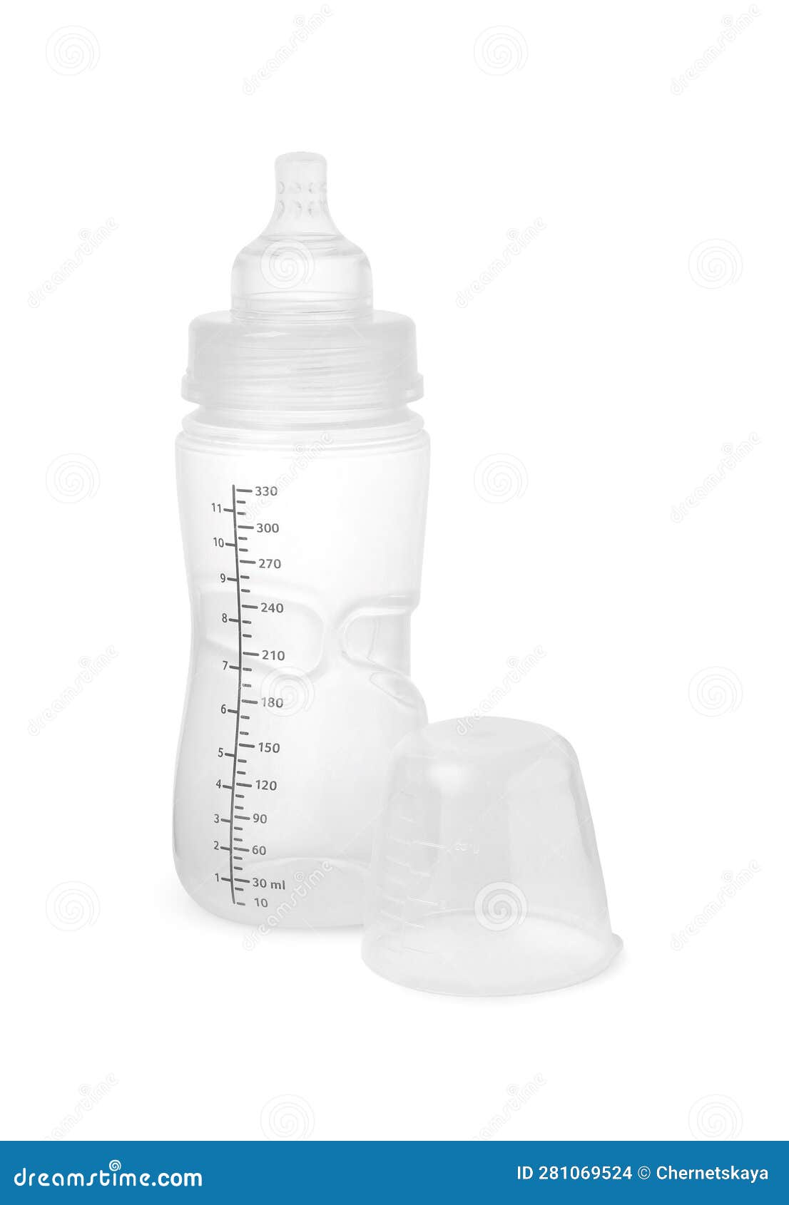 One Empty Feeding Bottle for Infant Formula Isolated on White Stock ...