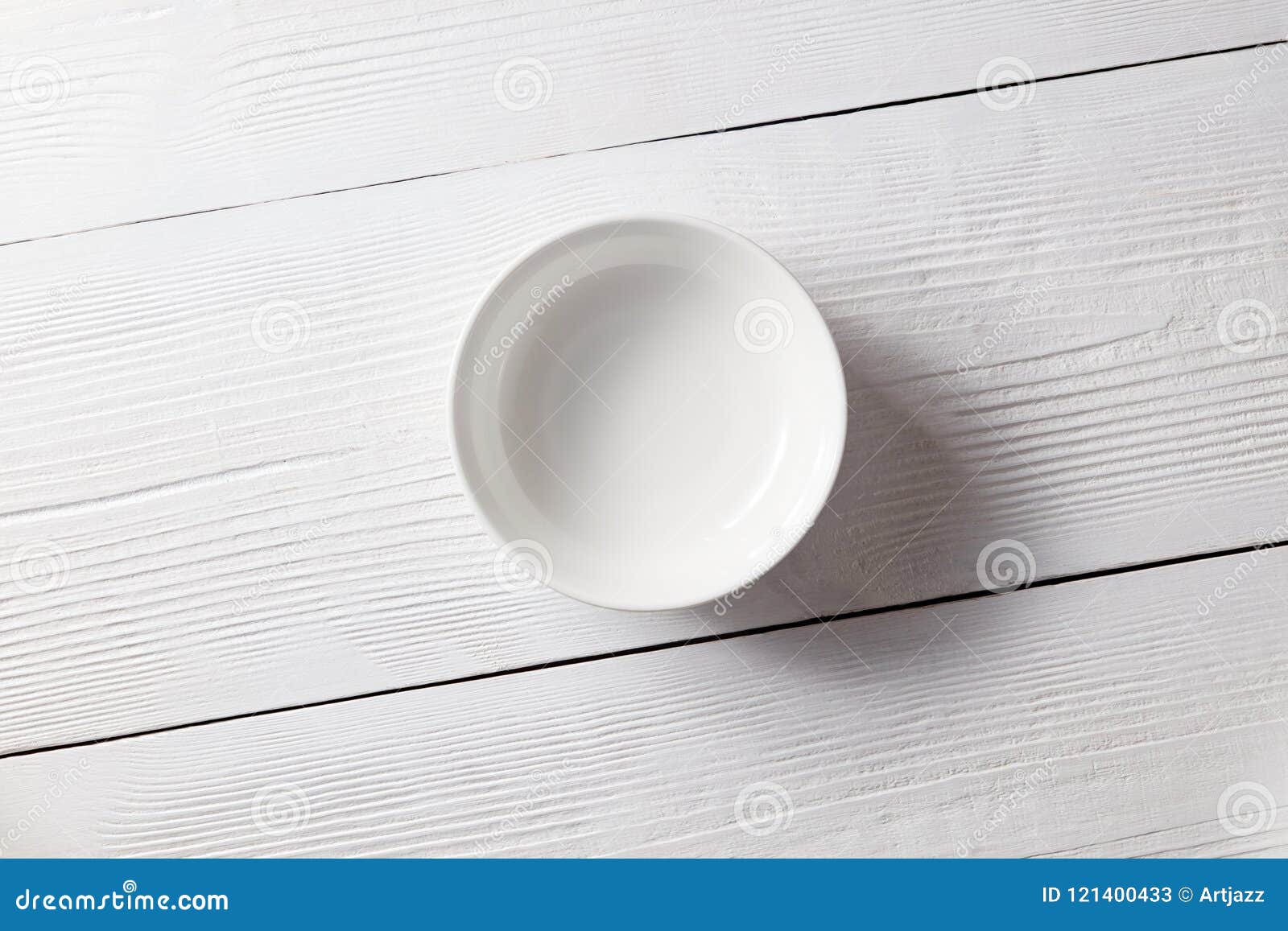 One Empty Plate on a White Wooden Kitchen Table. Top View Stock Image ...
