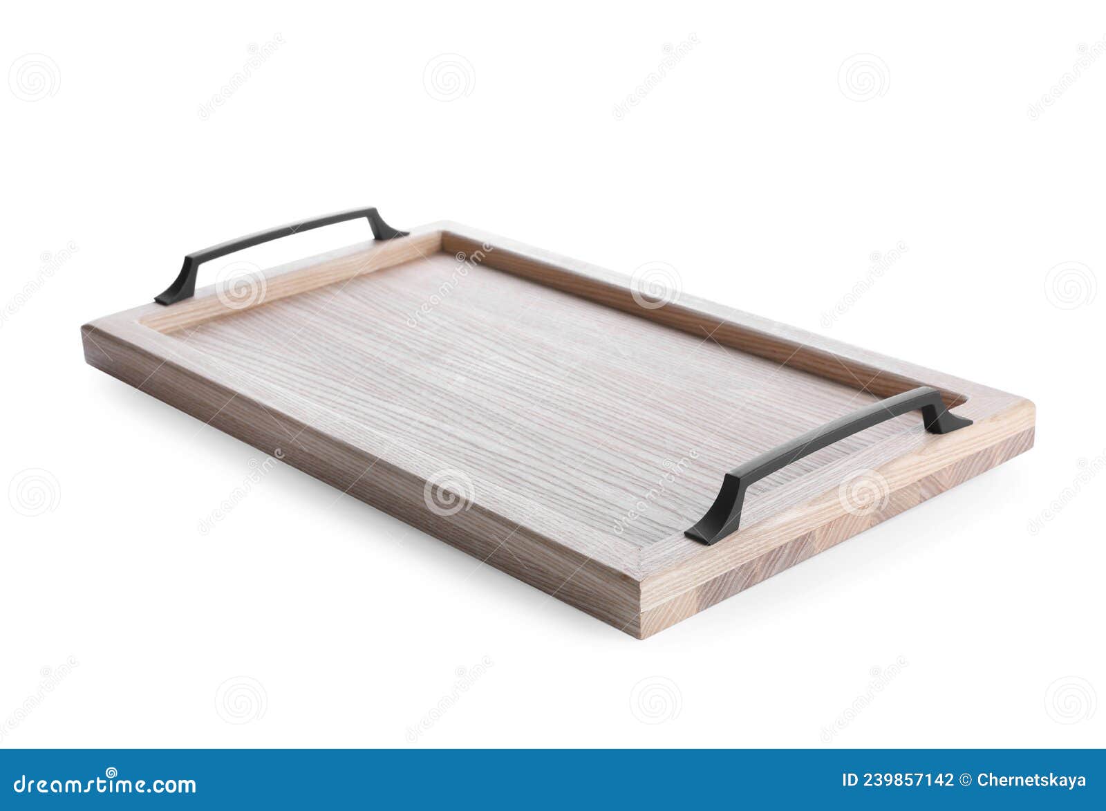 One Empty Wooden Tray Isolated on White Stock Photo - Image of lunch ...