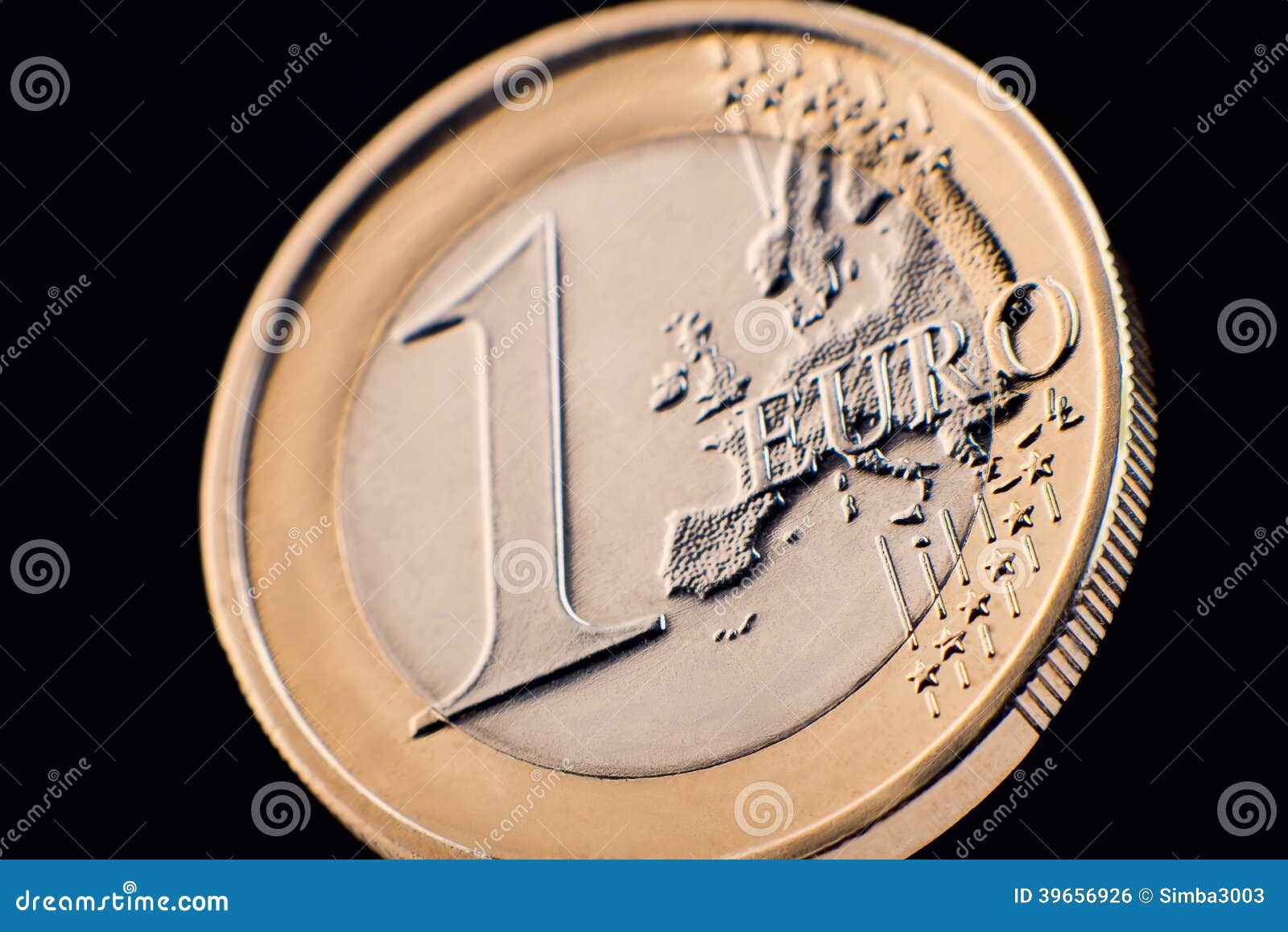 One Euro Coin Macro View Over Black Stock Photo - Image of shiny, euros ...