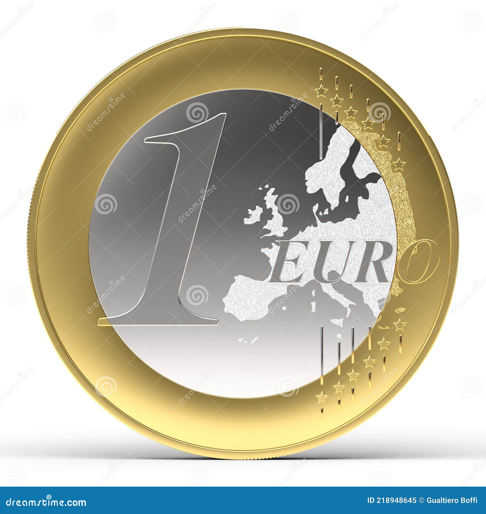 One Euro Coin on White Background Stock Illustration - Illustration of ...