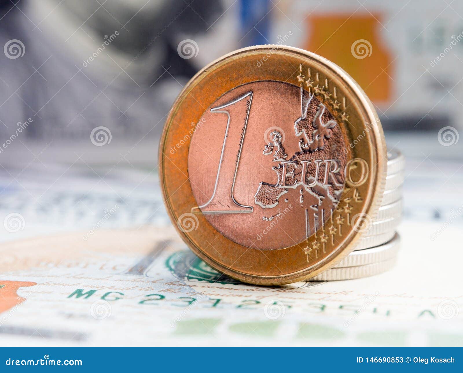 One Euro on Dollars Background Stock Image - Image of finance, cash ...