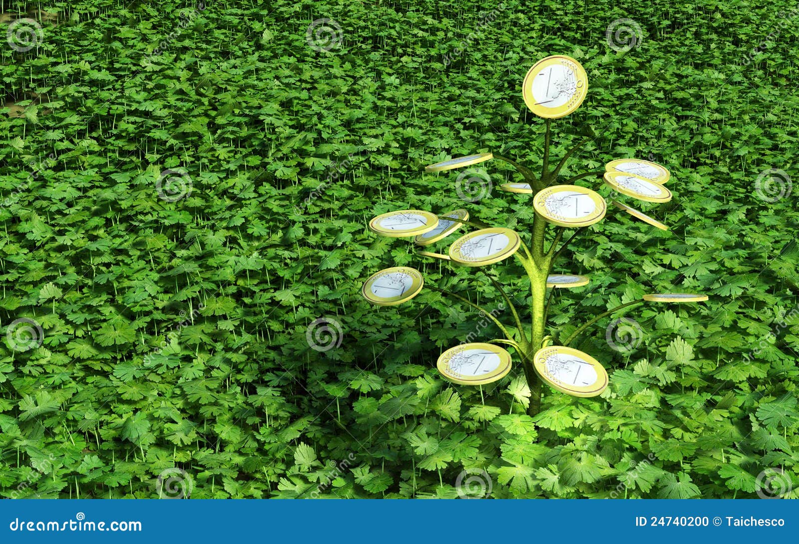 One Euro Money Little Tree in the Grass Stock Illustration ...