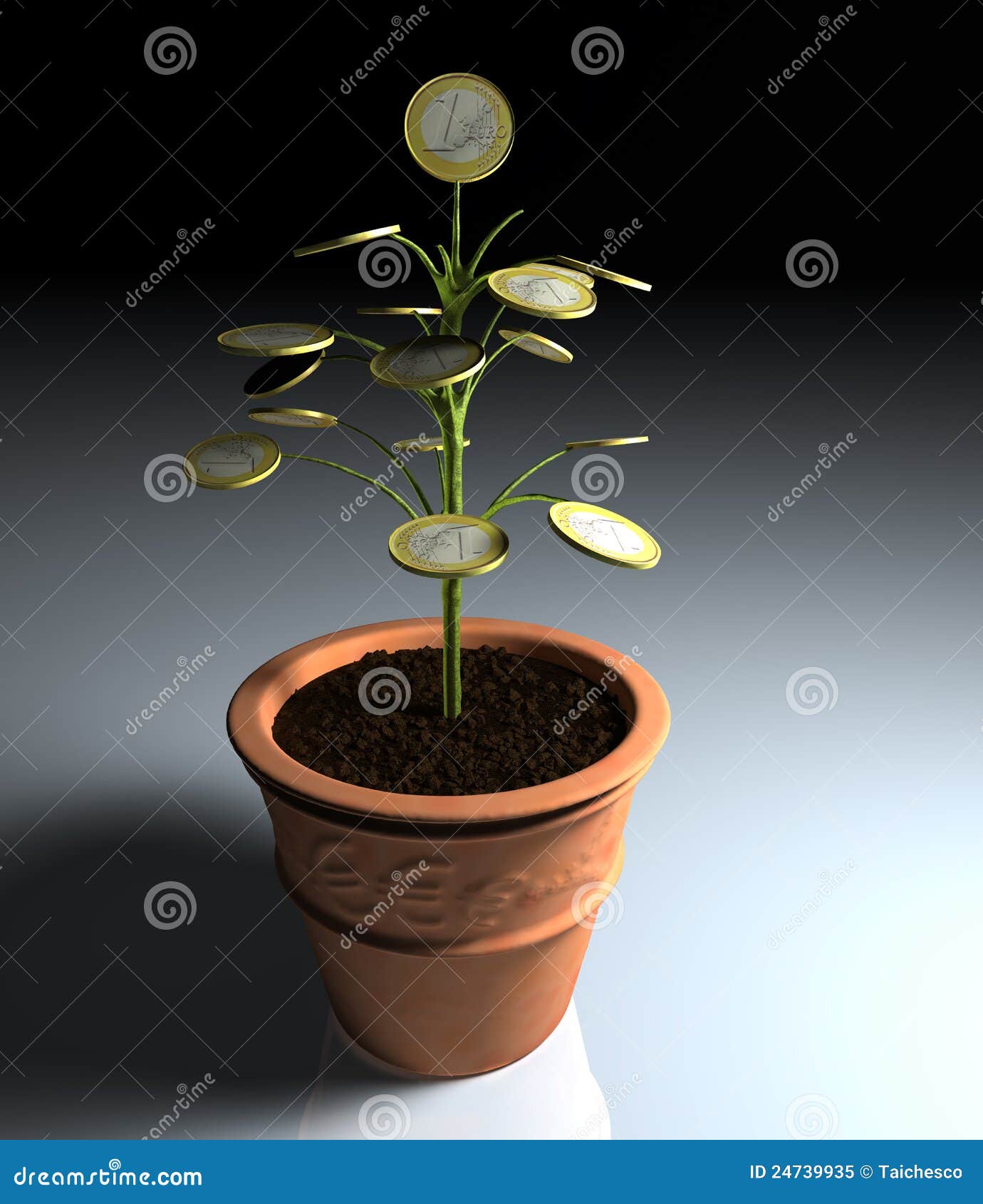 One Euro Money Little Tree in the Shade Stock Illustration ...