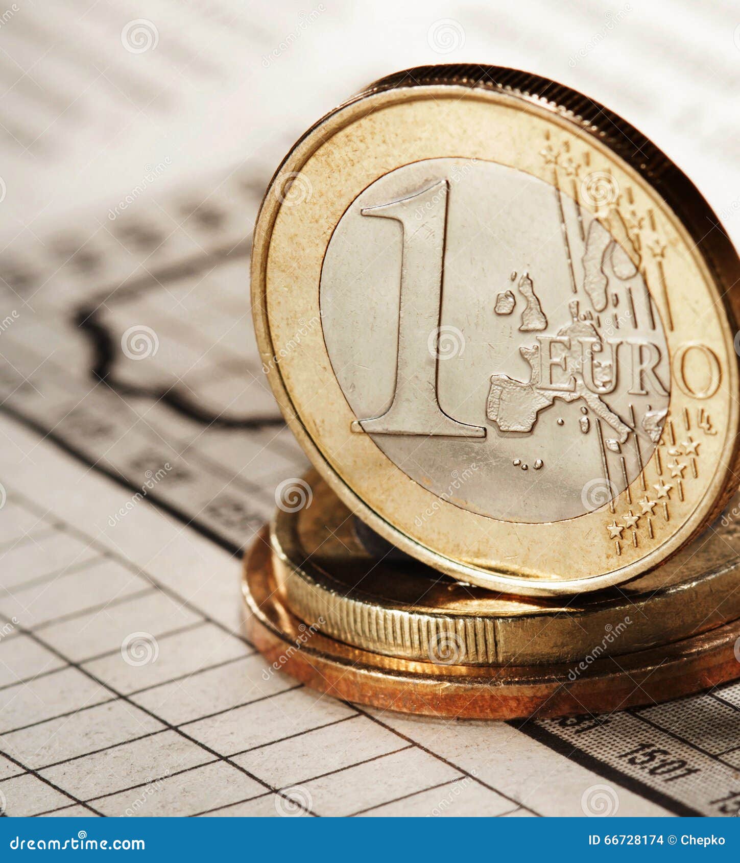 One euro on newspaper stock photo. Image of number, progress - 66728174