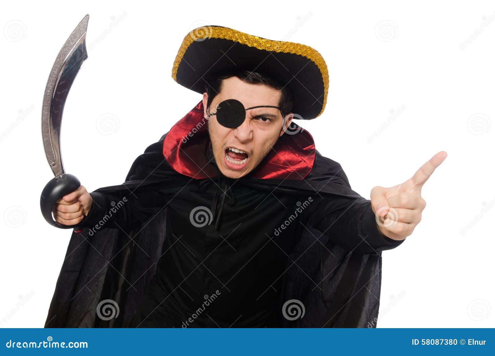 One Eyed Pirate with Sword Isolated on White Stock Photo - Image of ...