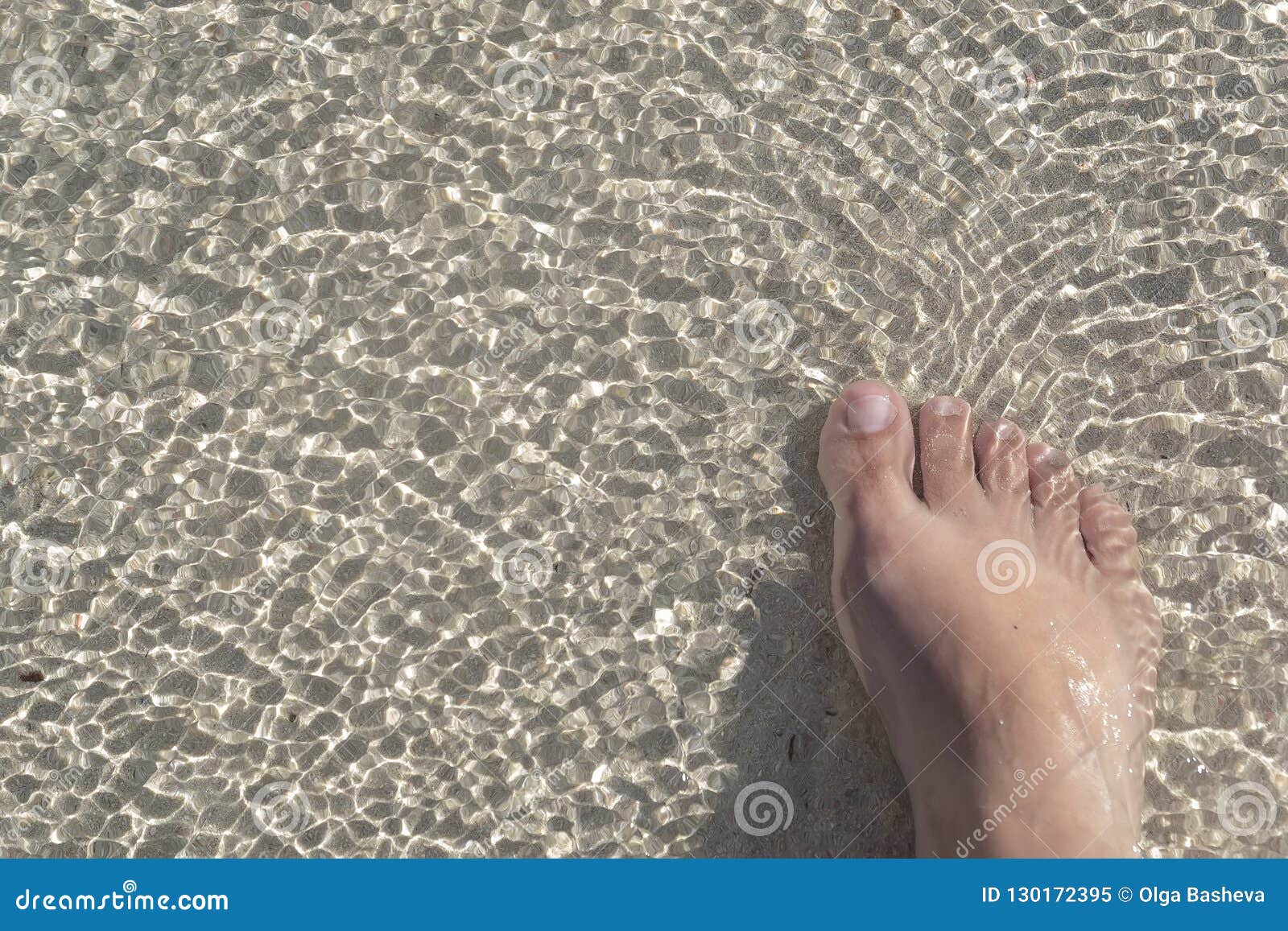 One Female Leg in the Water. Sandy Beach on the Ocean Stock Image ...