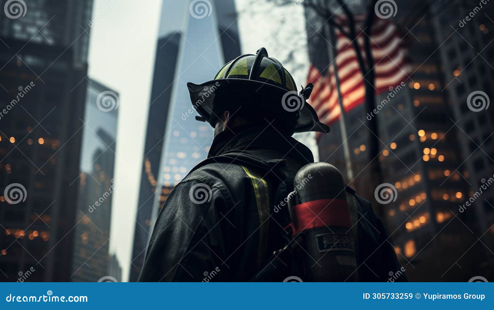 One Firefighter Working Outdoors, Protecting City from Dangerous Flames ...